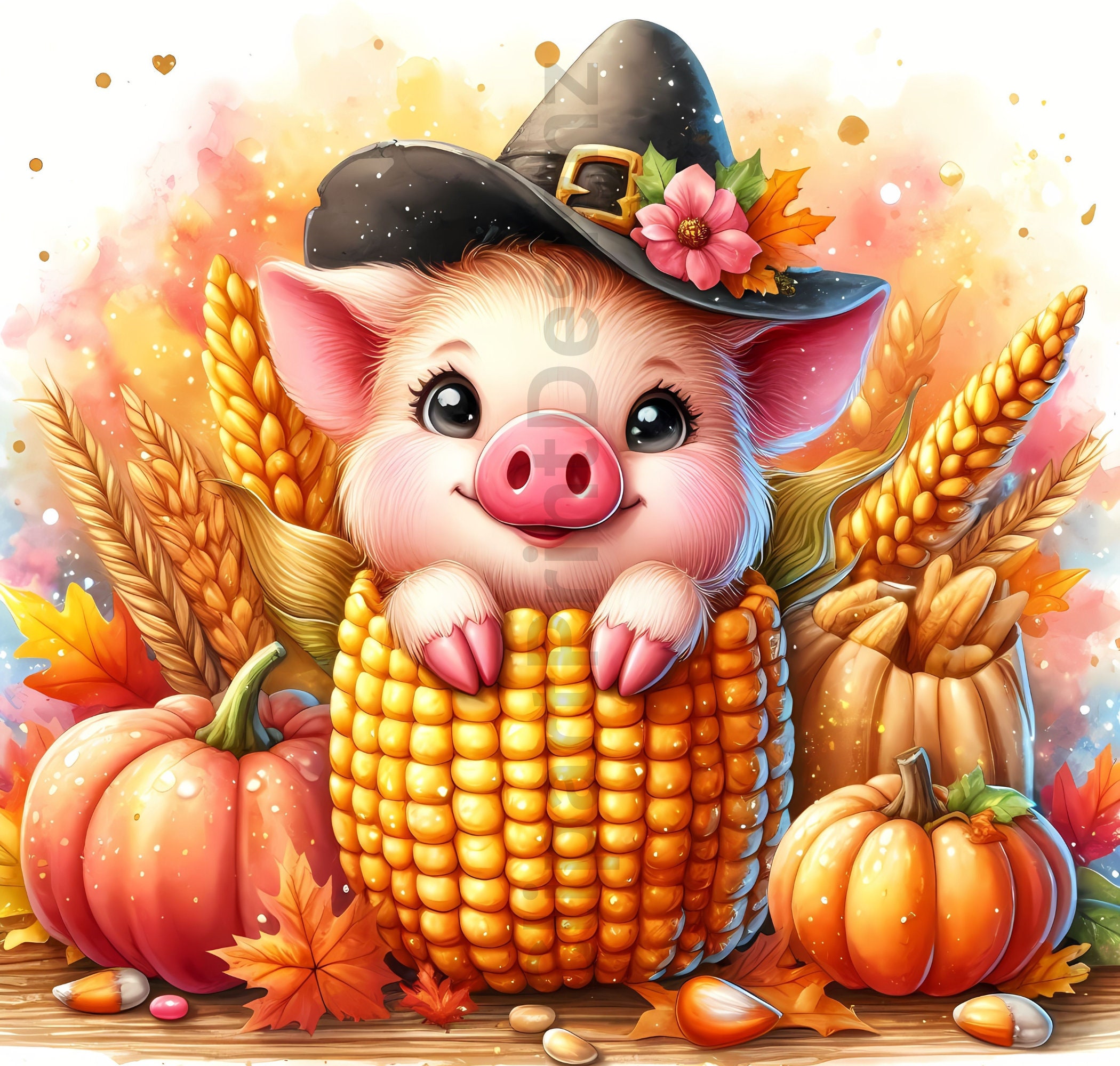 Cute Fall Corn Animals Clipart Bundle, Watercolor Animal Clip Art ...