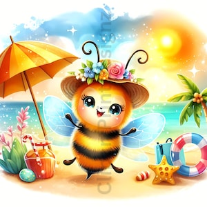 Cute Summer Bees Clipart Bundle, Watercolor Bee Clip Art Images, High ...
