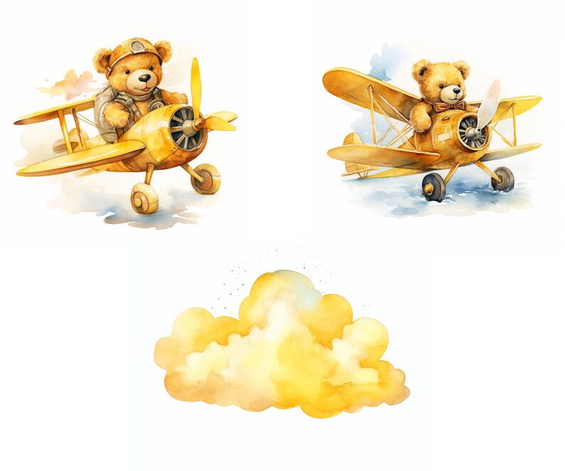 20 Watercolor Yellow Teddy Bear Clipart, Cute Teddy Bear Bundle ...