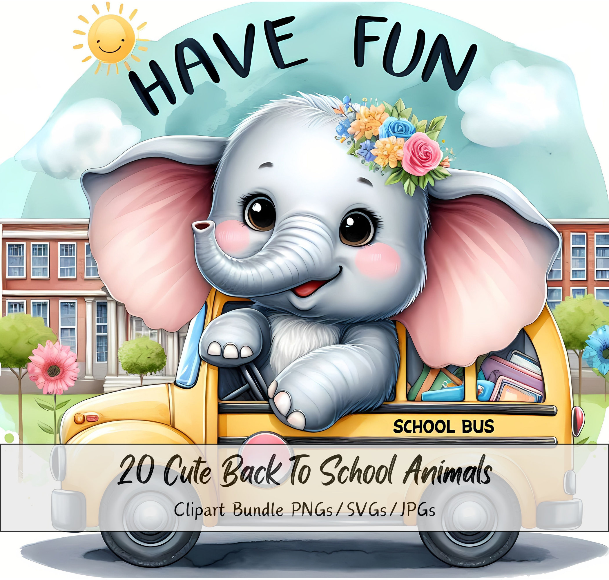 Cute Back to School Animals Clipart Bundle, Watercolor Animal Clip Art ...