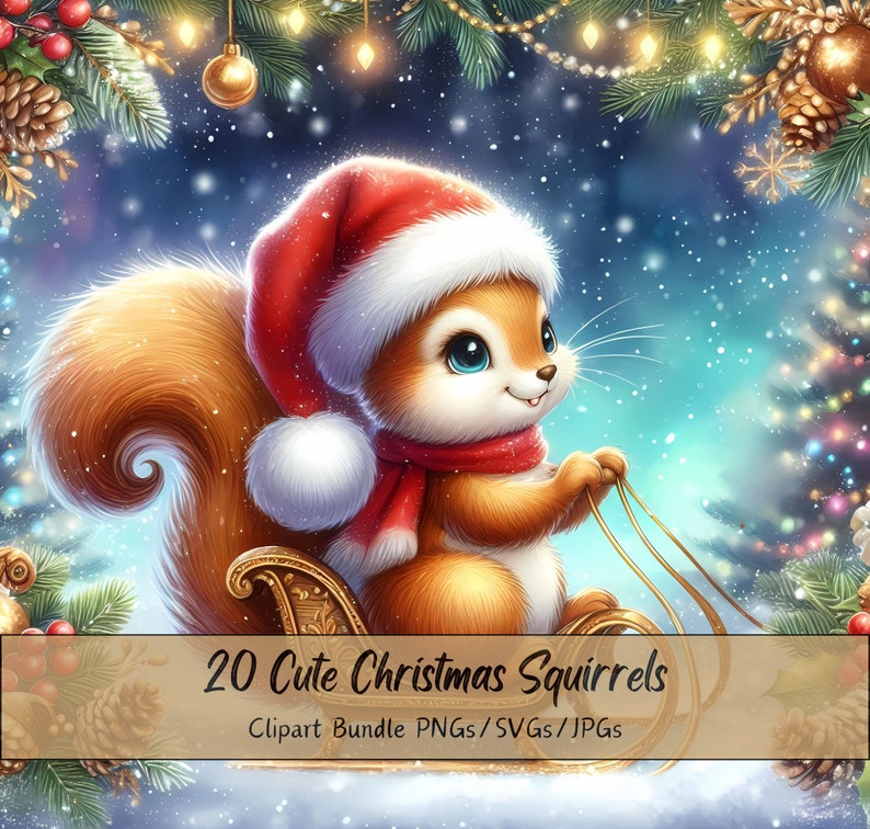 Cute Christmas Squirrels Clipart Bundle, Xmas Squirrel Clip Art Images ...
