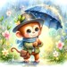 Cute Spring Animals Holding Umbrellas Clipart Bundle, Watercolor Clip ...