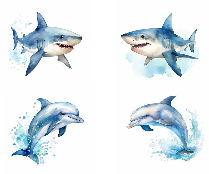 Watercolor Ocean Animals Clipart Bundle 20 Cute Sea Animals - Etsy