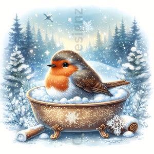 Cute Winter Robins Clipart Bundle, Festive Watercolor Clip Art Images ...
