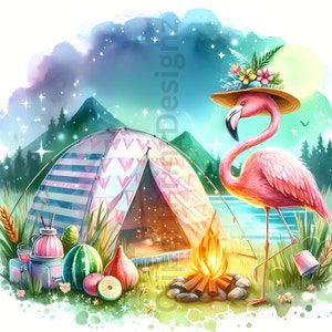 Cute Summer Flamingos Clipart Bundle, Watercolor Flamingo Clip Art ...