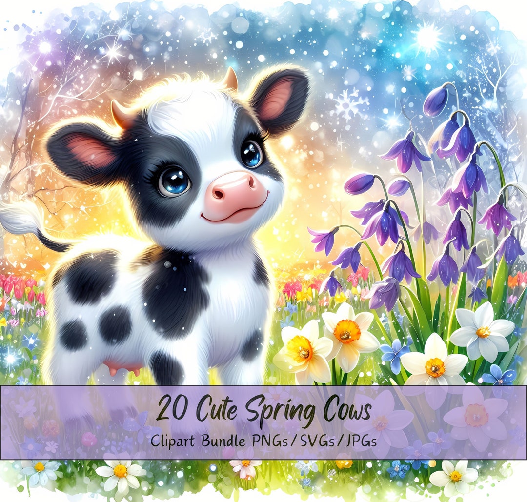 Cute Spring Cows Clipart Bundle, Watercolor Clip Art Images, High ...