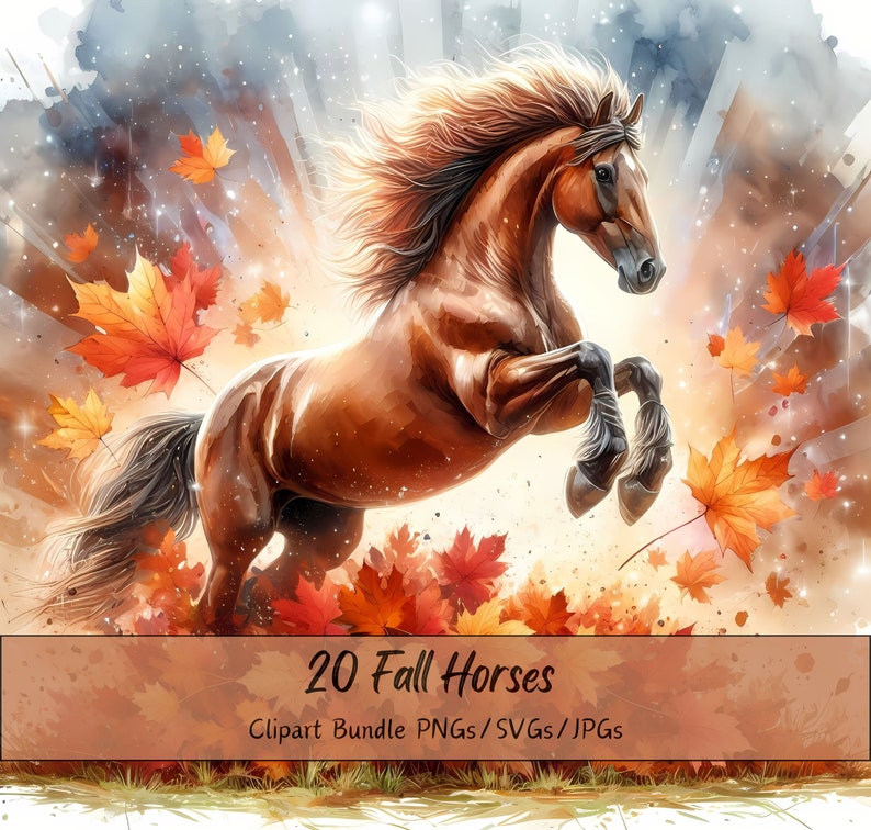 Cute Fall Horses Clipart Bundle, Watercolor Horse Clip Art Images, High ...