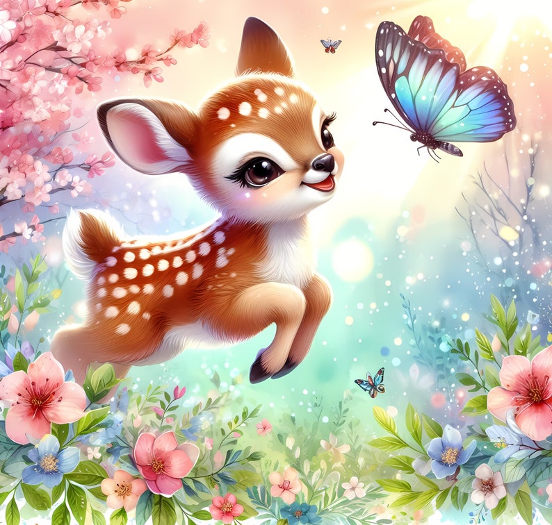 Cute Spring Fawn Clipart Bundle, Watercolor Clip Art Images, 20 High ...