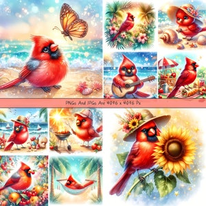 Cute Summer Red Cardinals Clipart Bundle, Watercolor Red Cardinal Clip ...