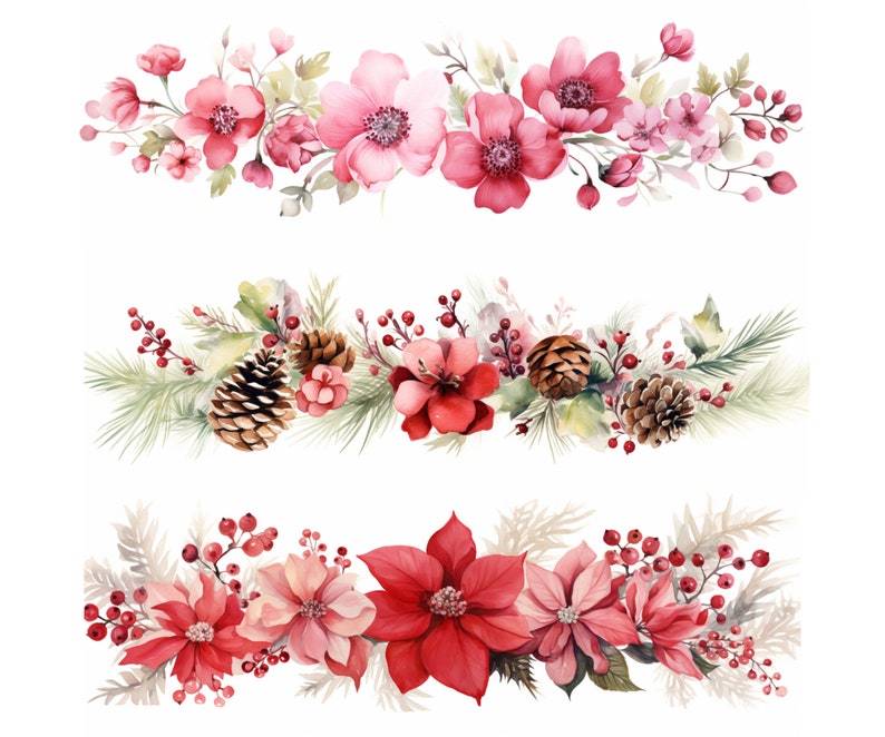 Watercolor Christmas Flower Borders Clipart, 20 Floral Pngs/jpgs/svgs ...