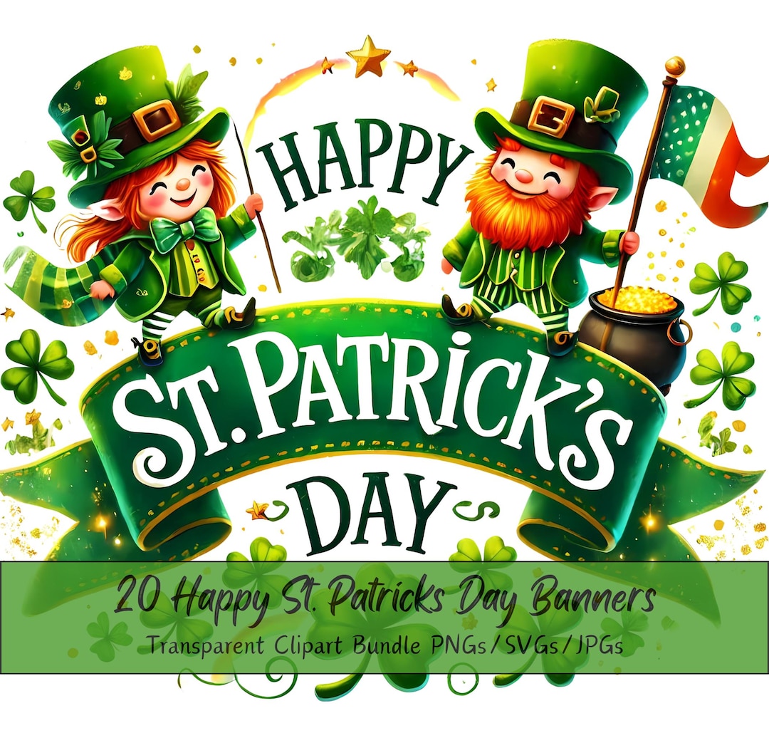 Happy St. Patricks Day Banners Clipart Bundle, Watercolor Clip Art ...