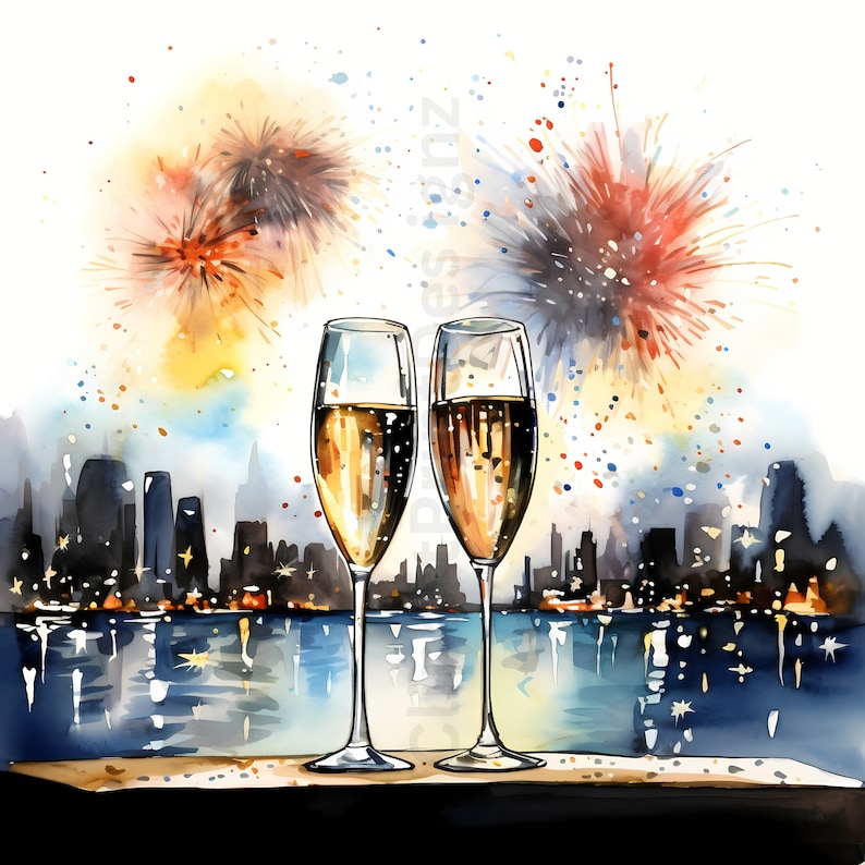 New Years Eve Clipart Bundle, Watercolor Happy New Year, 20 High ...