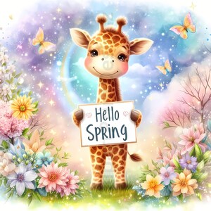 Cute Spring Giraffes Clipart Bundle, Watercolor Clip Art Images, High ...