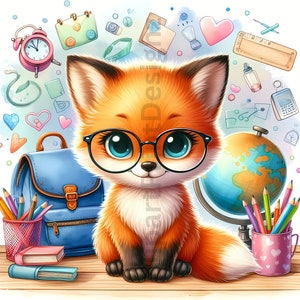 Cute Back to School Foxes Clipart Bundle, Watercolor Fox Clip Art ...