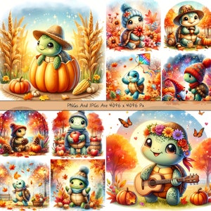 Cute Fall Turtles Clipart Bundle, Watercolor Turtle Clip Art Images ...