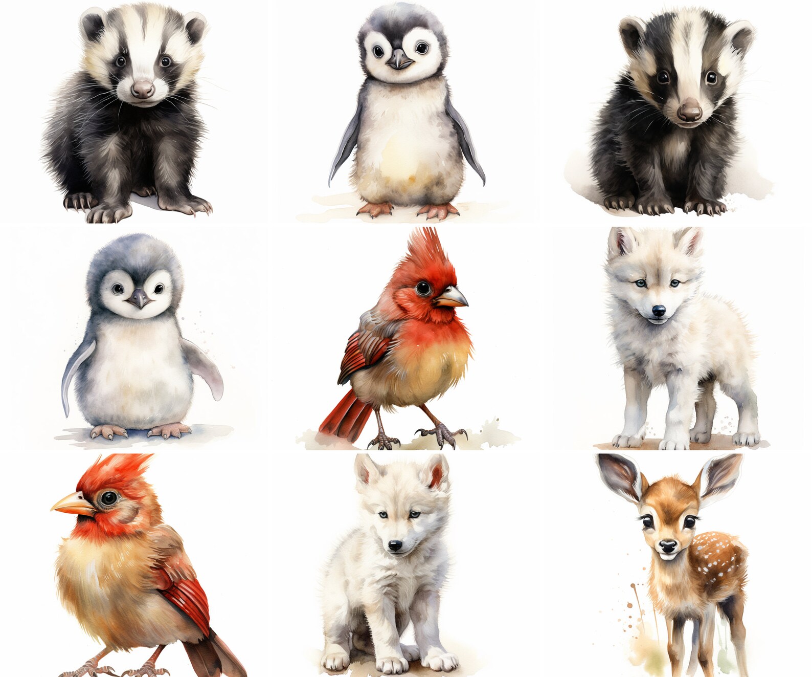 46 Watercolor Winter Animals Clipart Bundle, Cute Baby Animals, Nursery ...