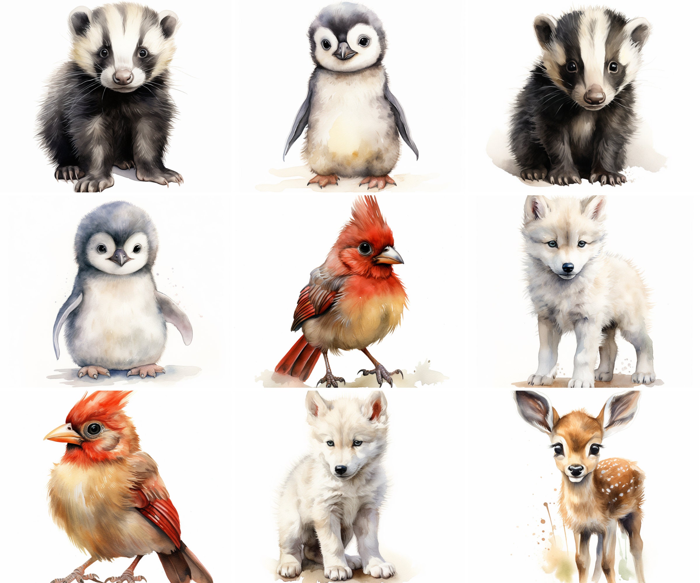 46 Watercolor Winter Animals Clipart Bundle, Cute Baby Animals, Nursery ...