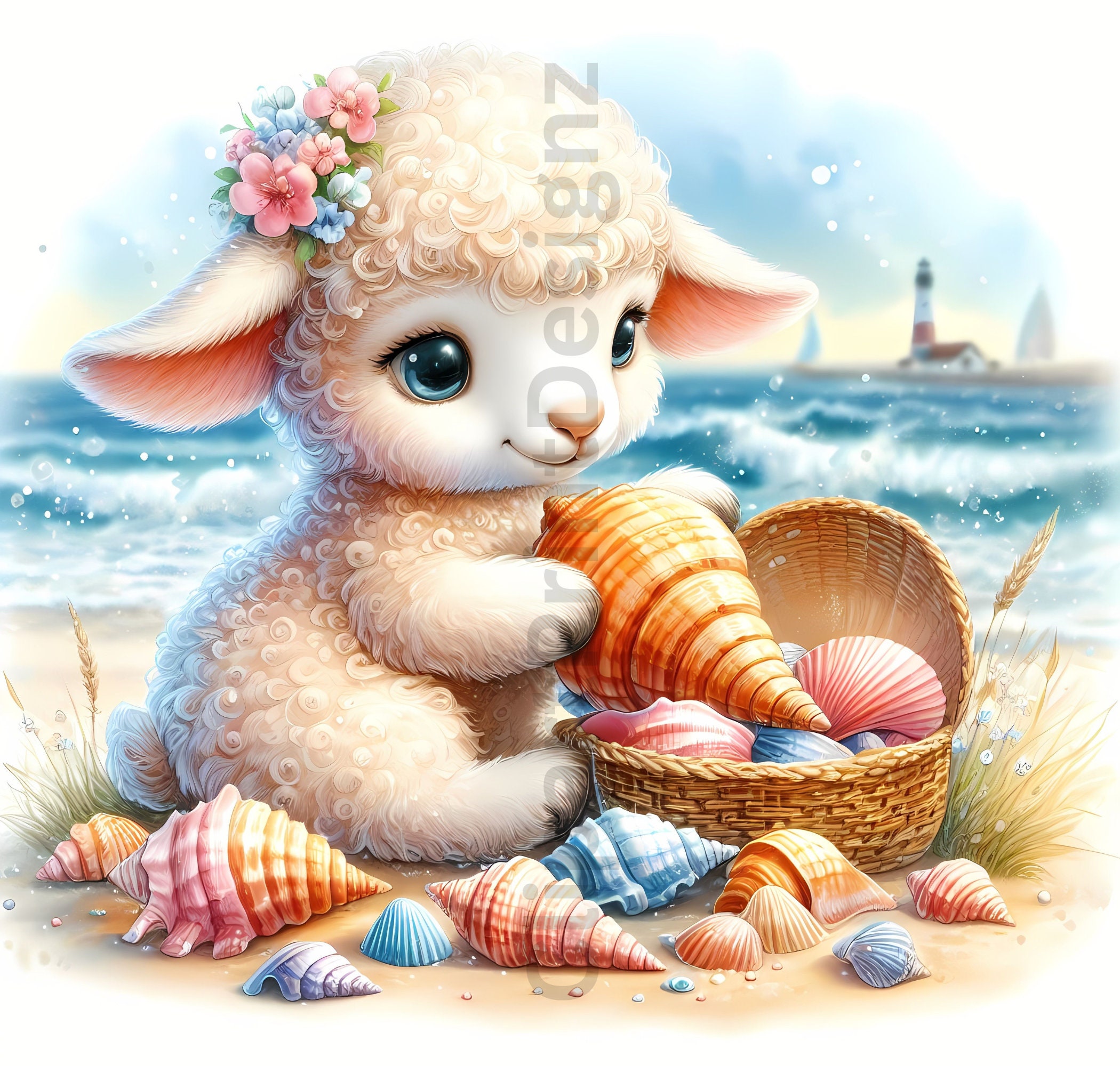 Cute Summer Lambs Clipart Bundle, Watercolor Lamb Clip Art Images, High ...