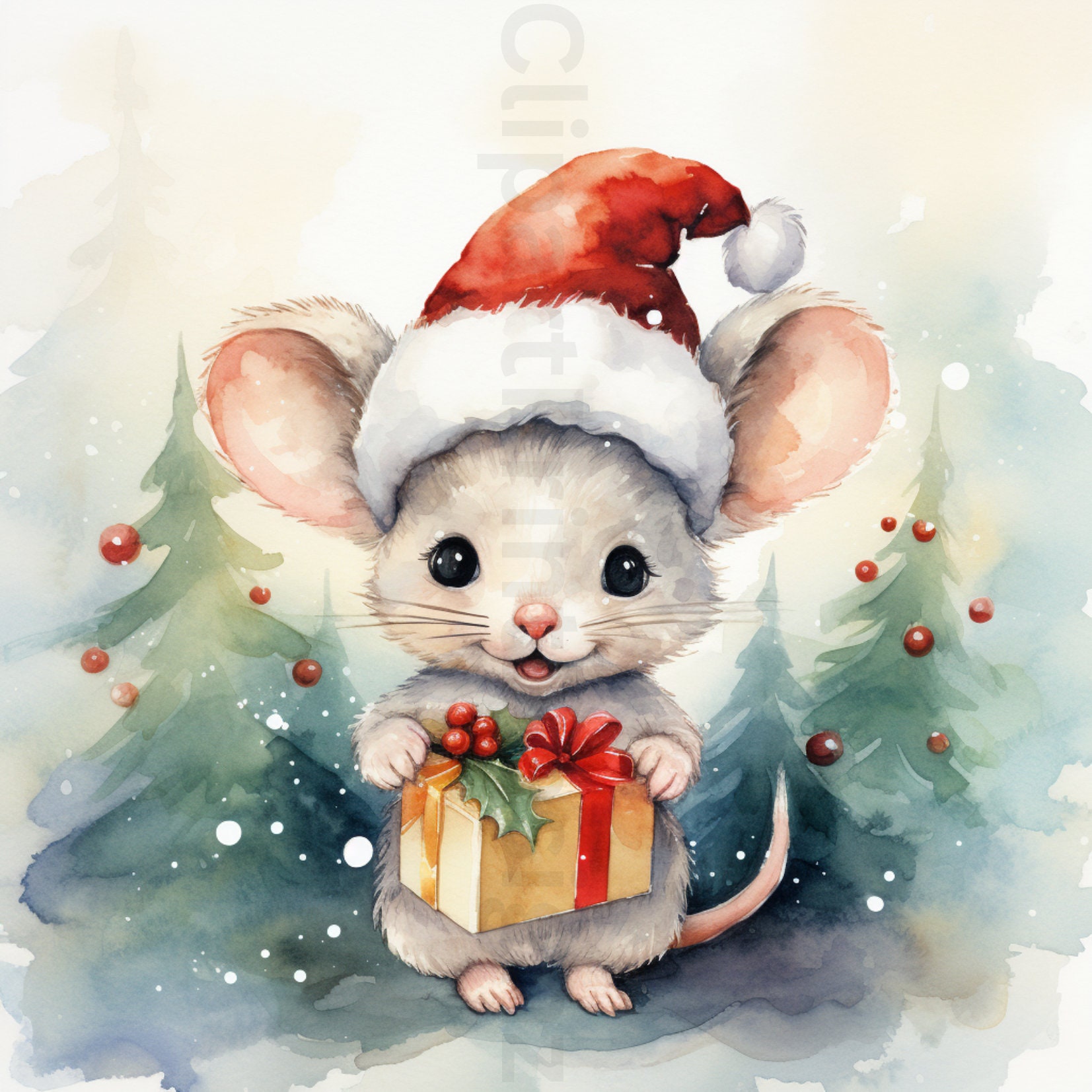 13 Cute Watercolor Christmas Mice, Christmas Mouse Clipart Bundle, 13 ...