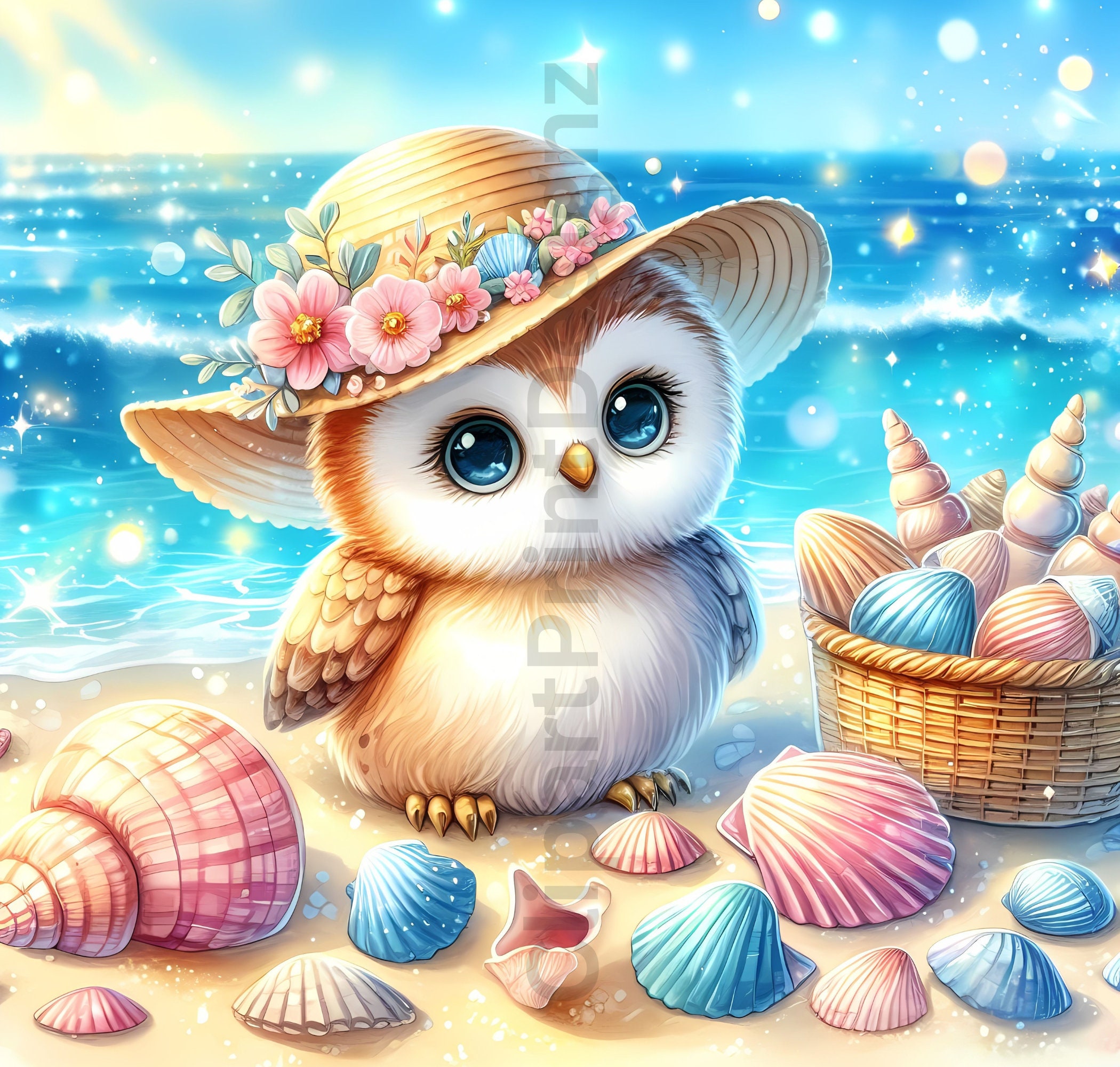 Cute Summer Seashell Animals Clipart Bundle, Watercolor Ocean Clip Art ...