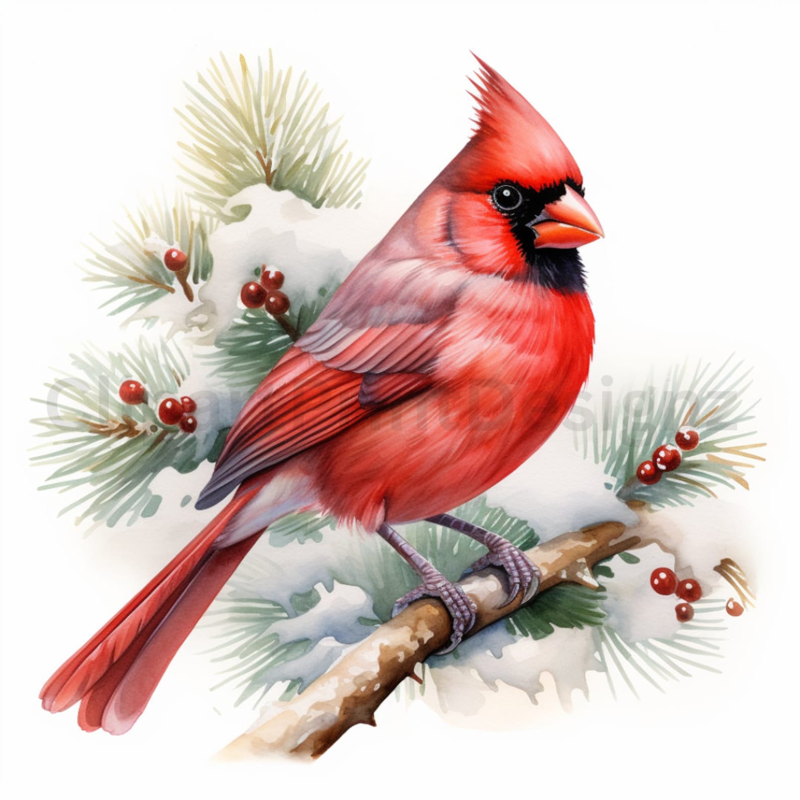 10 Cute Red Christmas Cardinals, High Quality Clipart Bundle, Digital ...