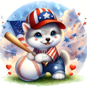 Cute 4th July American Animals Clipart Bundle, Watercolor Patriotic ...
