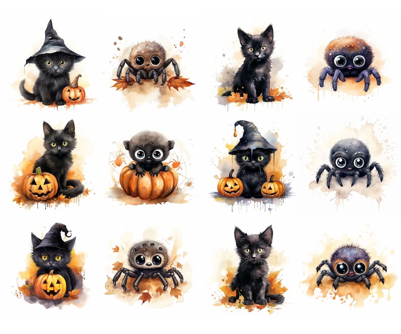 133 Cute Watercolor Halloween Clipart Bundle, Very Cute Mega Halloween ...