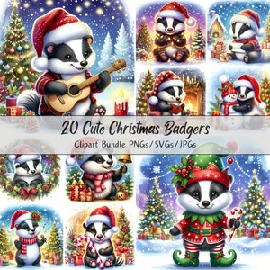 Cute Christmas Badgers Clipart Bundle, Xmas Badger Clip Art Images ...