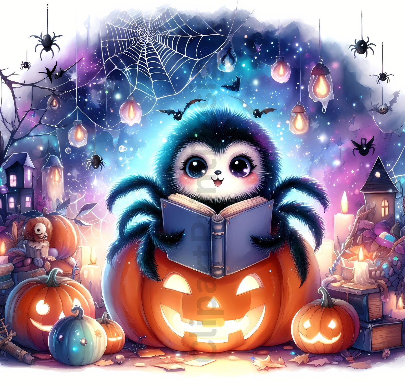 Cute Halloween Spiders Clipart Bundle, Watercolor Spider Clip Art ...