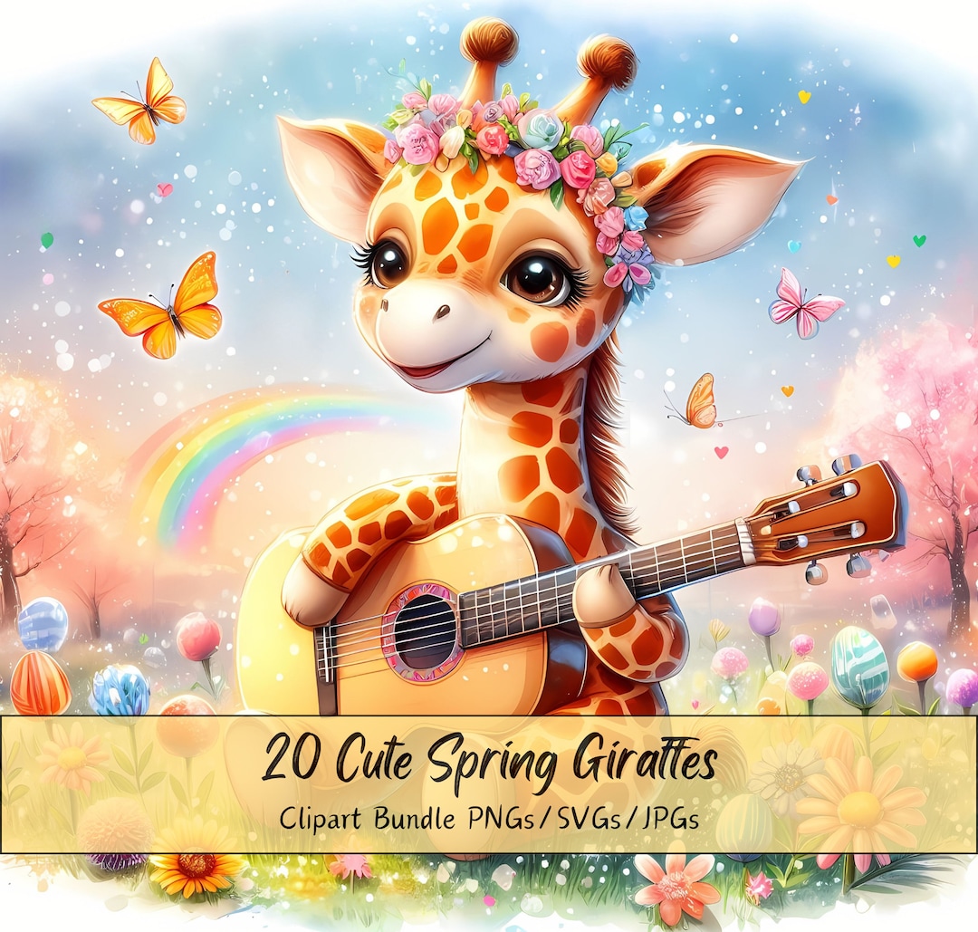 Cute Spring Giraffes Clipart Bundle, Watercolor Clip Art Images, High ...