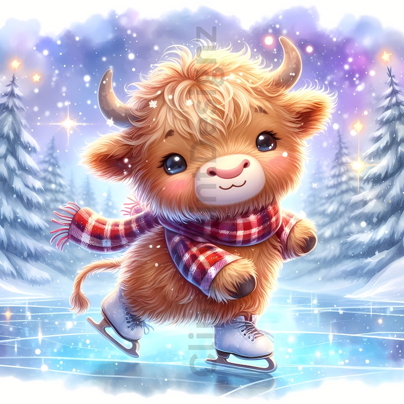 Cute Winter Animals Ice Skating Clipart Bundle, Festive Watercolor Clip ...