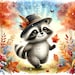 Cute Fall Raccoons Clipart Bundle, Watercolor Autumn Raccoon Clip Art ...