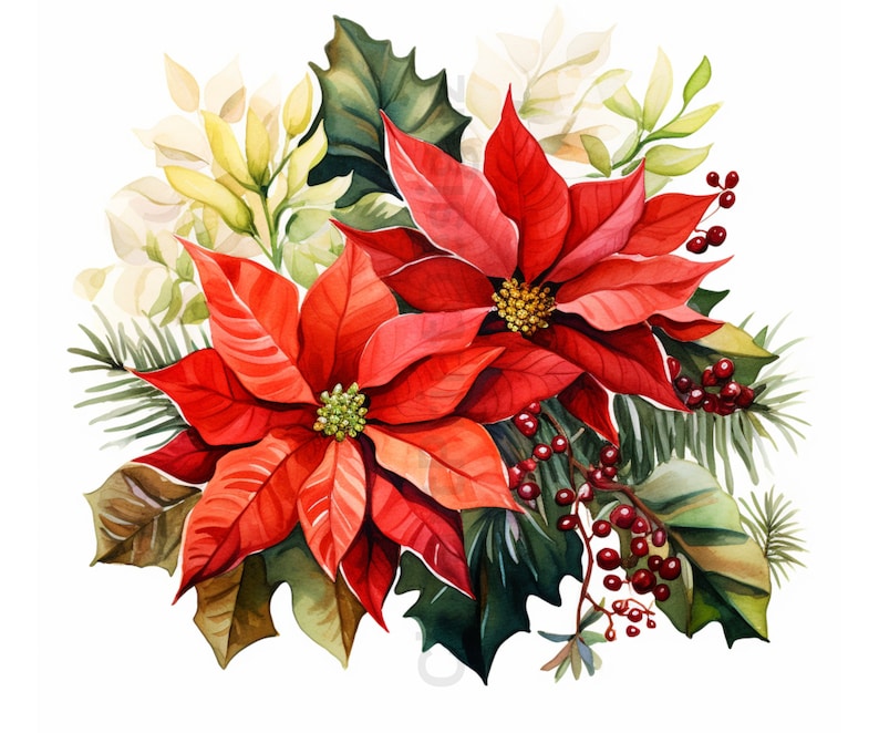Watercolor Christmas Flowers Clipart 20 High Quality Images - Etsy