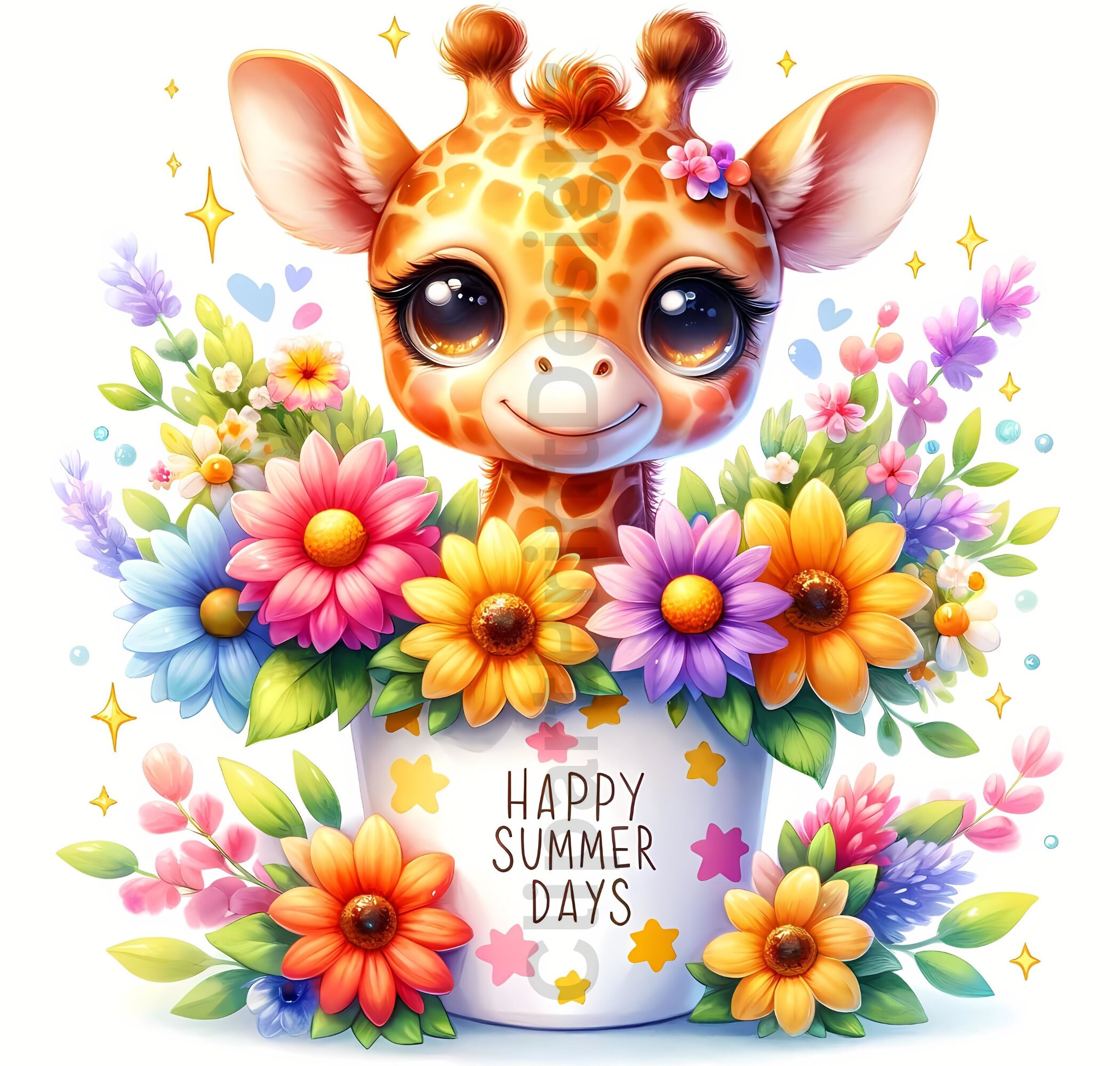 Cute Summer Cup Animals Clipart Bundle, Watercolor Floral Clip Art ...