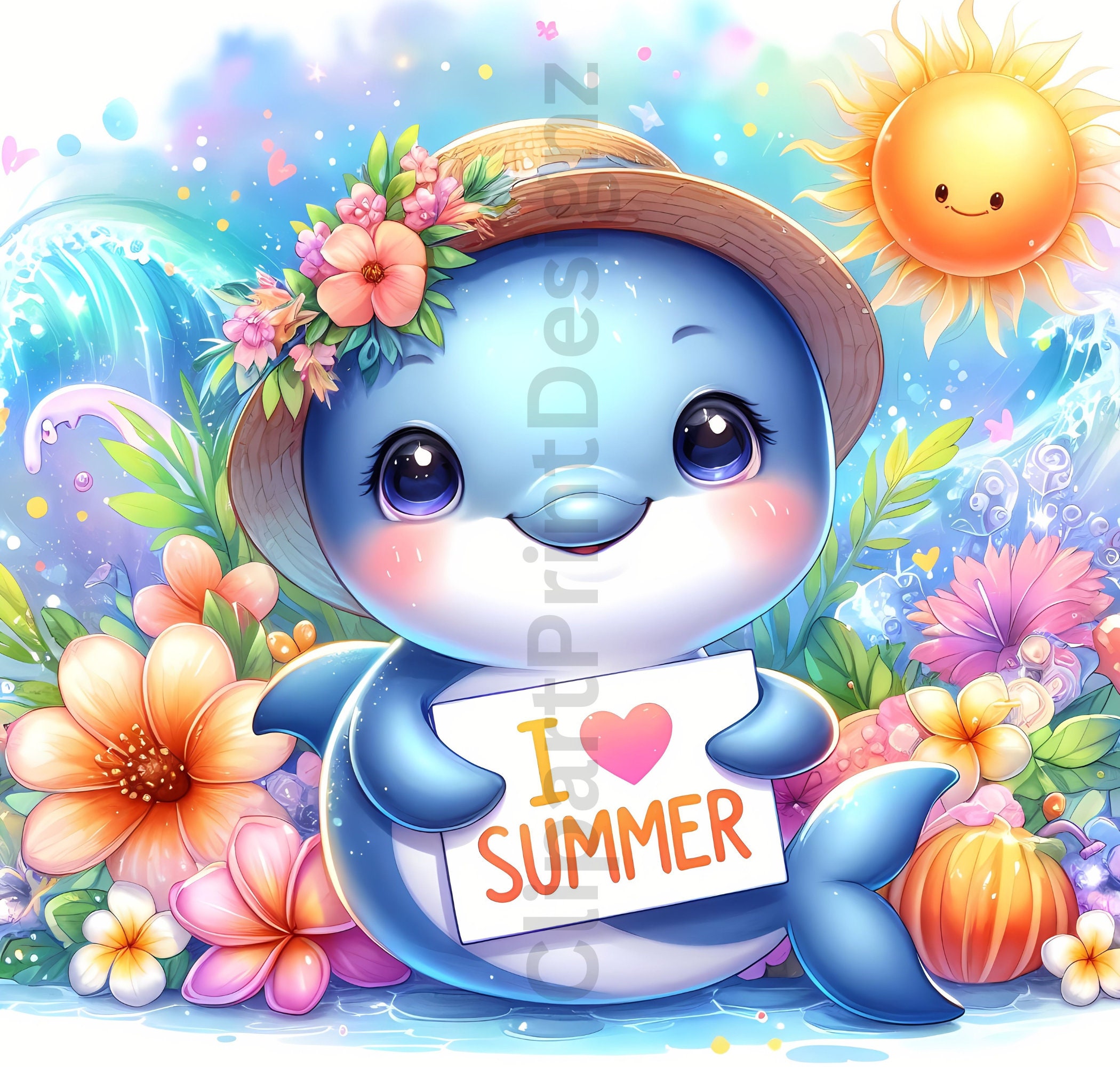Cute Summer Dolphins Clipart Bundle, Watercolor Dolphin Clip Art Images ...