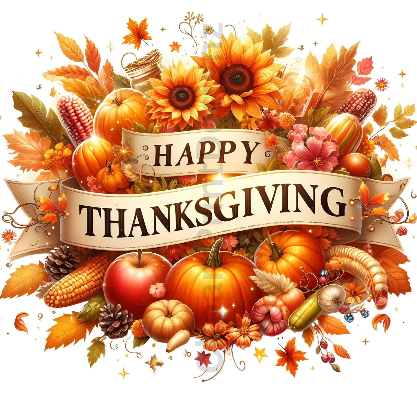 Happy Thanksgiving Banners Clipart Bundle, Watercolor Clip Art Images ...