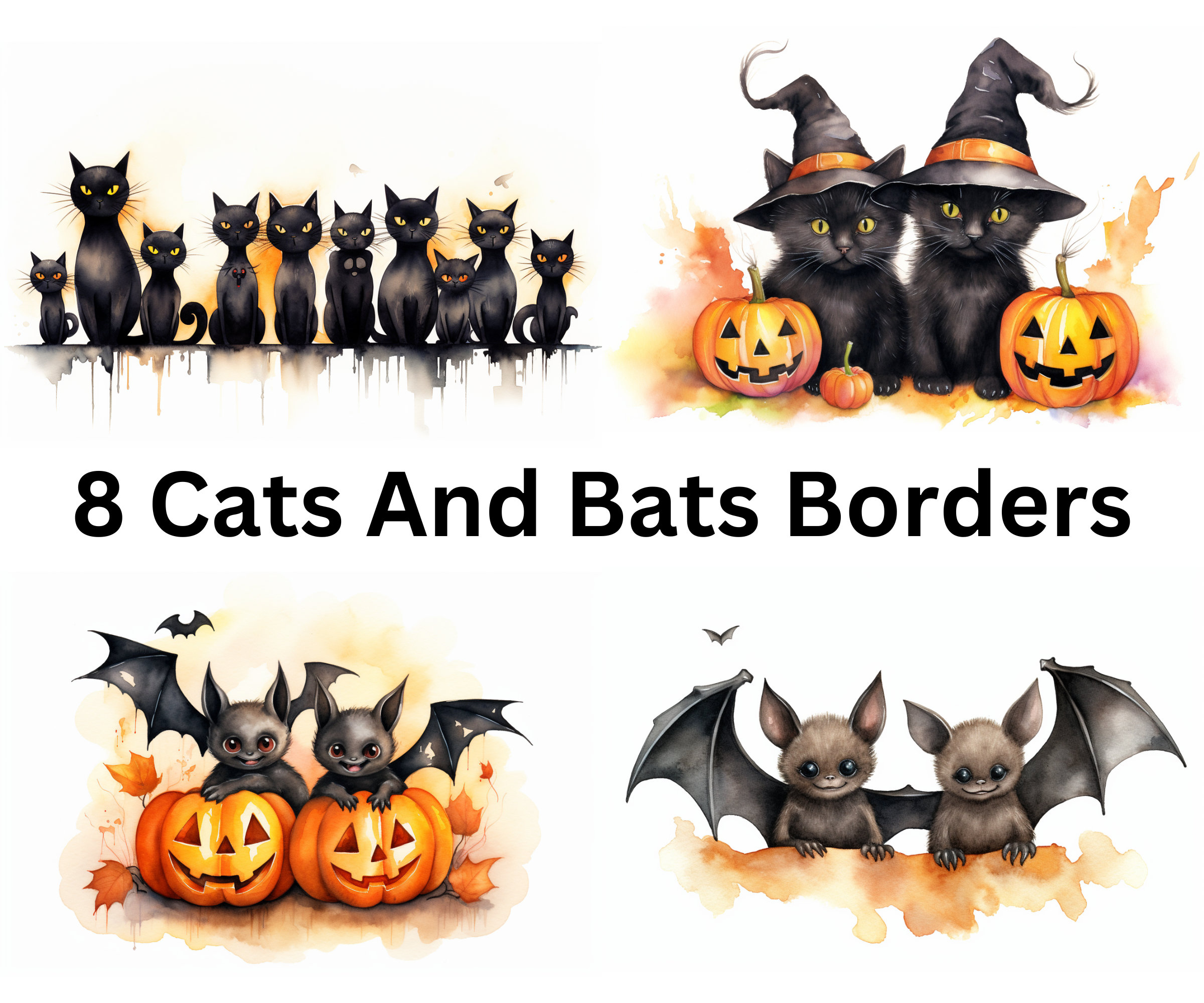 Watercolor Halloween Borders, Clipart Bundle, 44 Cute and Scary ...