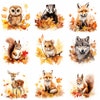 Cute Fall Wolves Clipart Bundle, Watercolor Autumn Wolf Clip Art Images ...