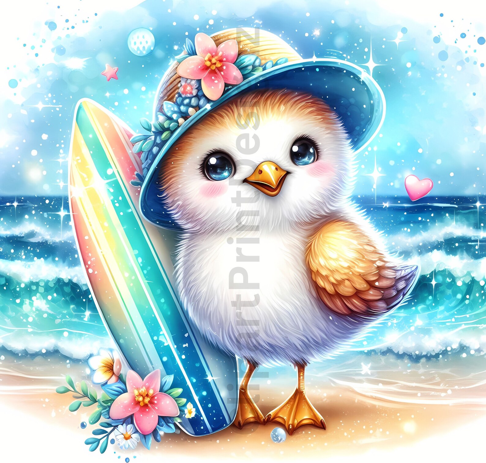 Cute Summer Surf Animals Clipart Bundle, Watercolor Beach Clip Art ...
