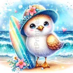 Cute Summer Surf Animals Clipart Bundle, Watercolor Beach Clip Art ...