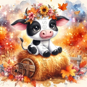 Cute Fall Cows Clipart Bundle, Watercolor Cow Clip Art Images, High ...