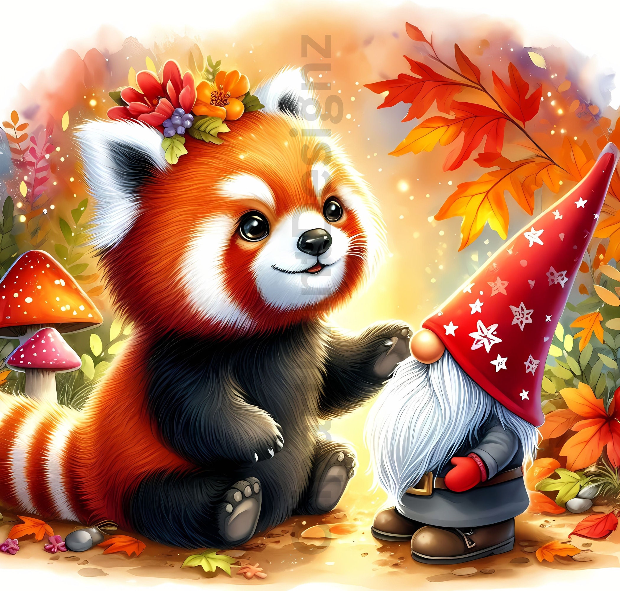 Cute Fall Red Pandas Clipart Bundle, Watercolor Panda Clip Art Images ...