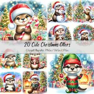 Cute Christmas Otters Clipart Bundle, Xmas Otter Clip Art Images ...
