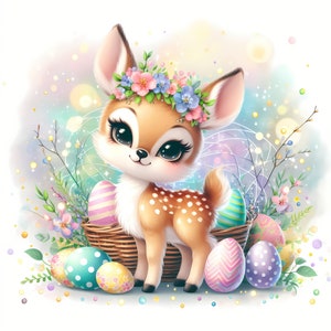 Cute Spring Fawn Clipart Bundle, Watercolor Clip Art Images, 20 High ...