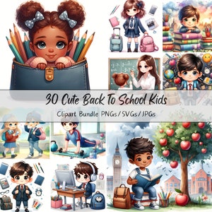 Cute Back to School Kids Clipart Bundle, Watercolor Child Clip Art ...