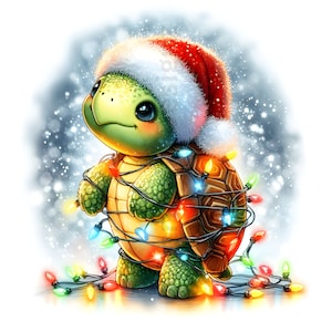 Cute Watercolor Christmas Turtles Clipart Bundle, Animals, 20 High ...