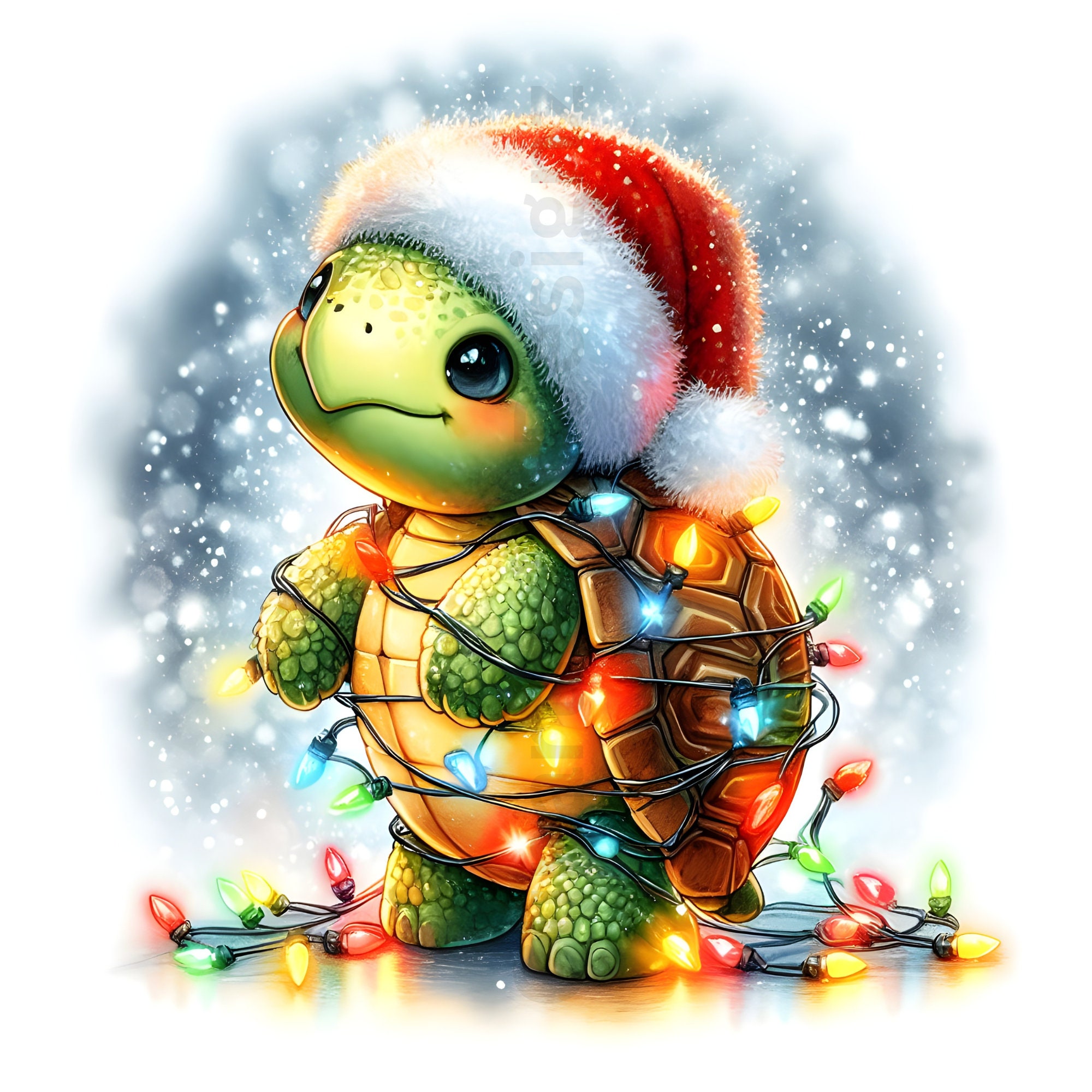 Cute Watercolor Christmas Turtles Clipart Bundle, Animals, 20 High ...
