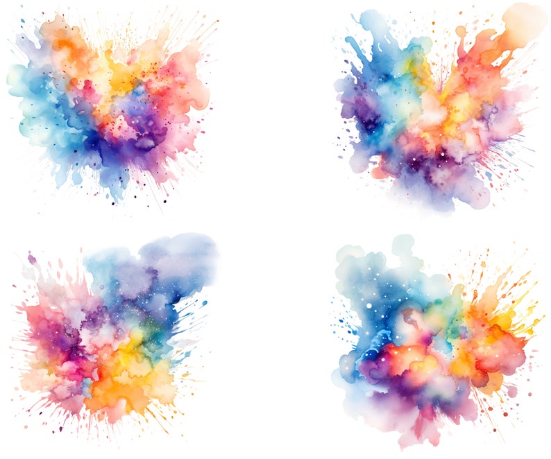 Watercolor Splash Clipart Bundle, Transparent Background, Splashed Art ...