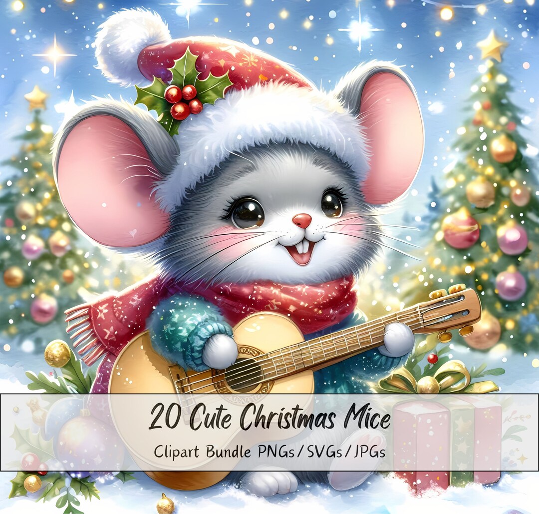 Cute Christmas Mouse Clipart Bundle, Xmas Mice Clip Art Images ...