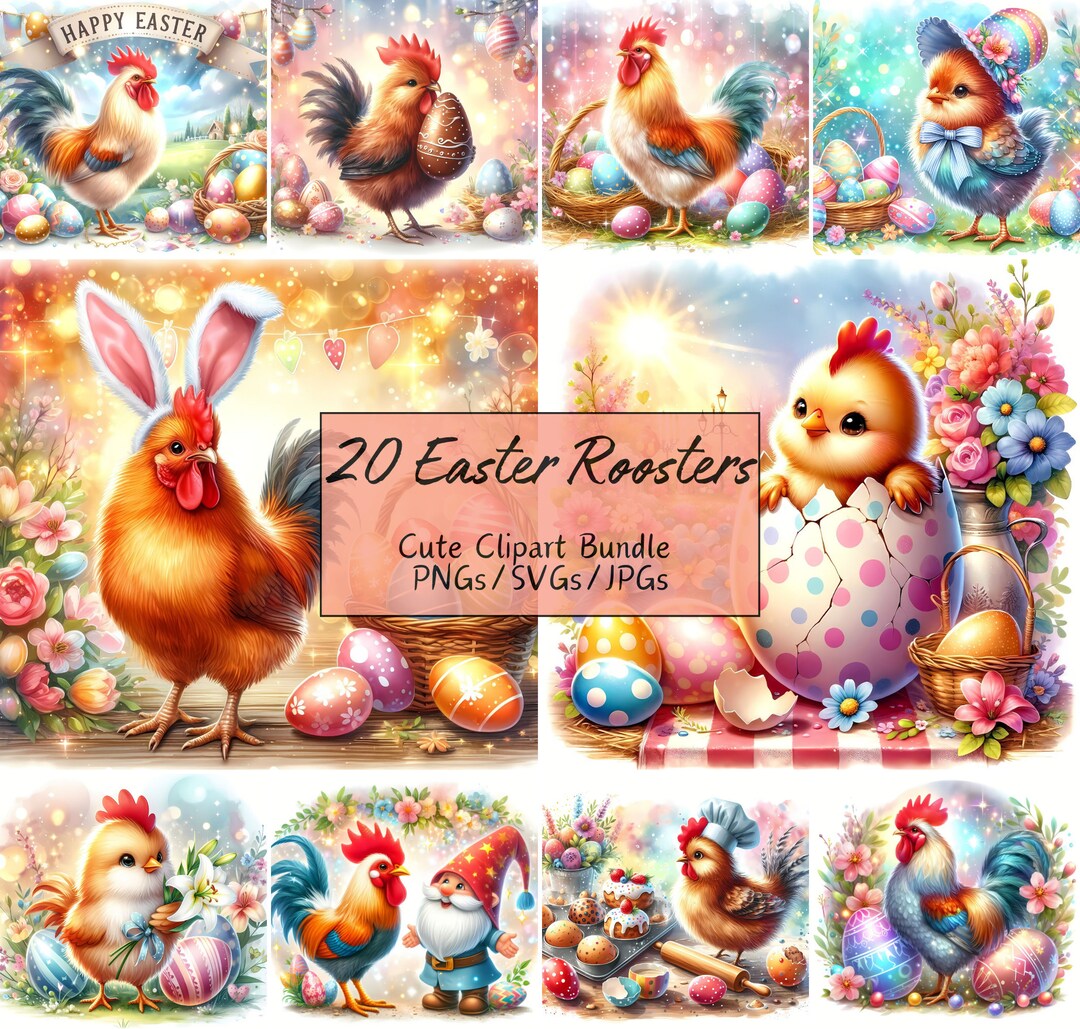 Watercolor Easter Roosters Clipart, High Quality Bundle, Funny ...